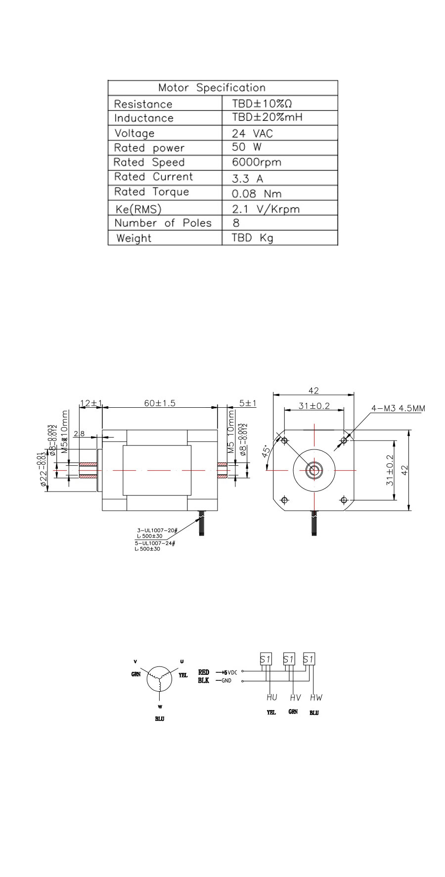 42각BLDC모터 홀센서타입 중공축샤프트 BH4260-2460 DC24V 6000RPM 50W : 로봇마트 > BRAND ...